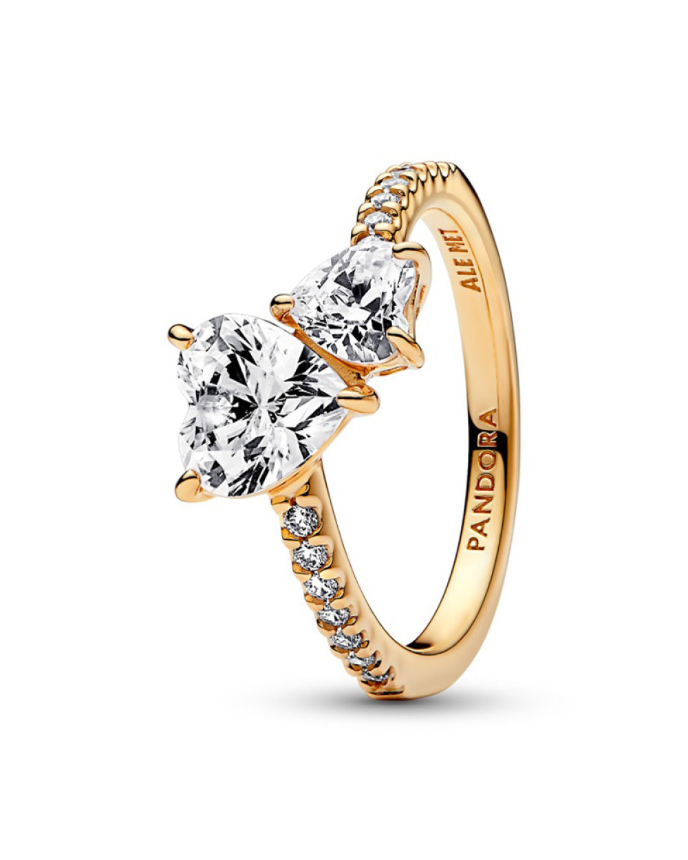 Inel Inimi Placare Aur Galben 14K CZ PANDORA