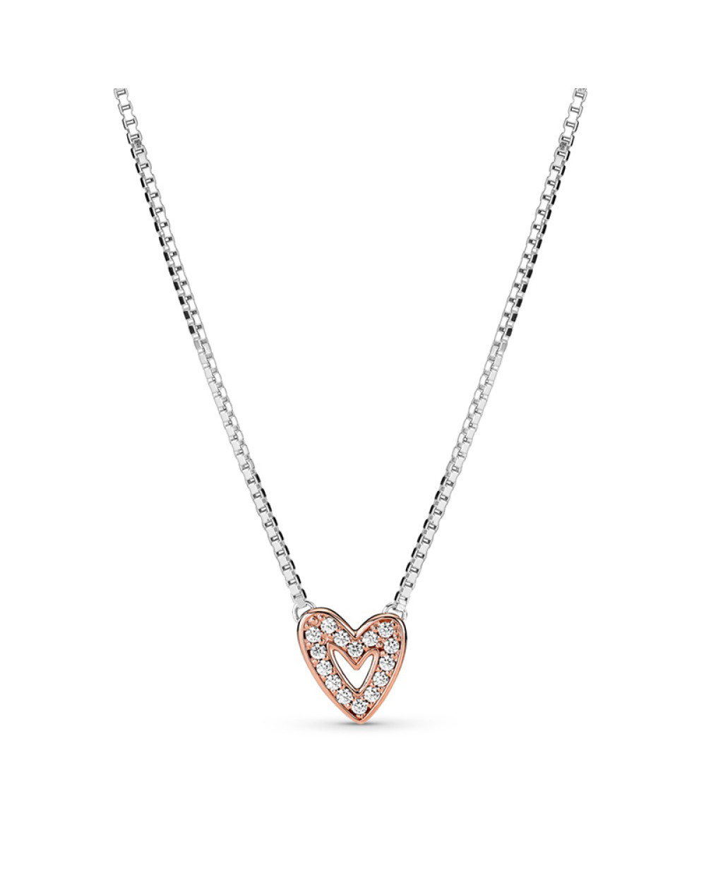 Colier Inima Pandora Placare Aur Roz 14K Argint 925 CZ PANDORA