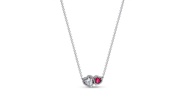 Colier Inimi Argint 925 CZ Cristal Fucsia PANDORA