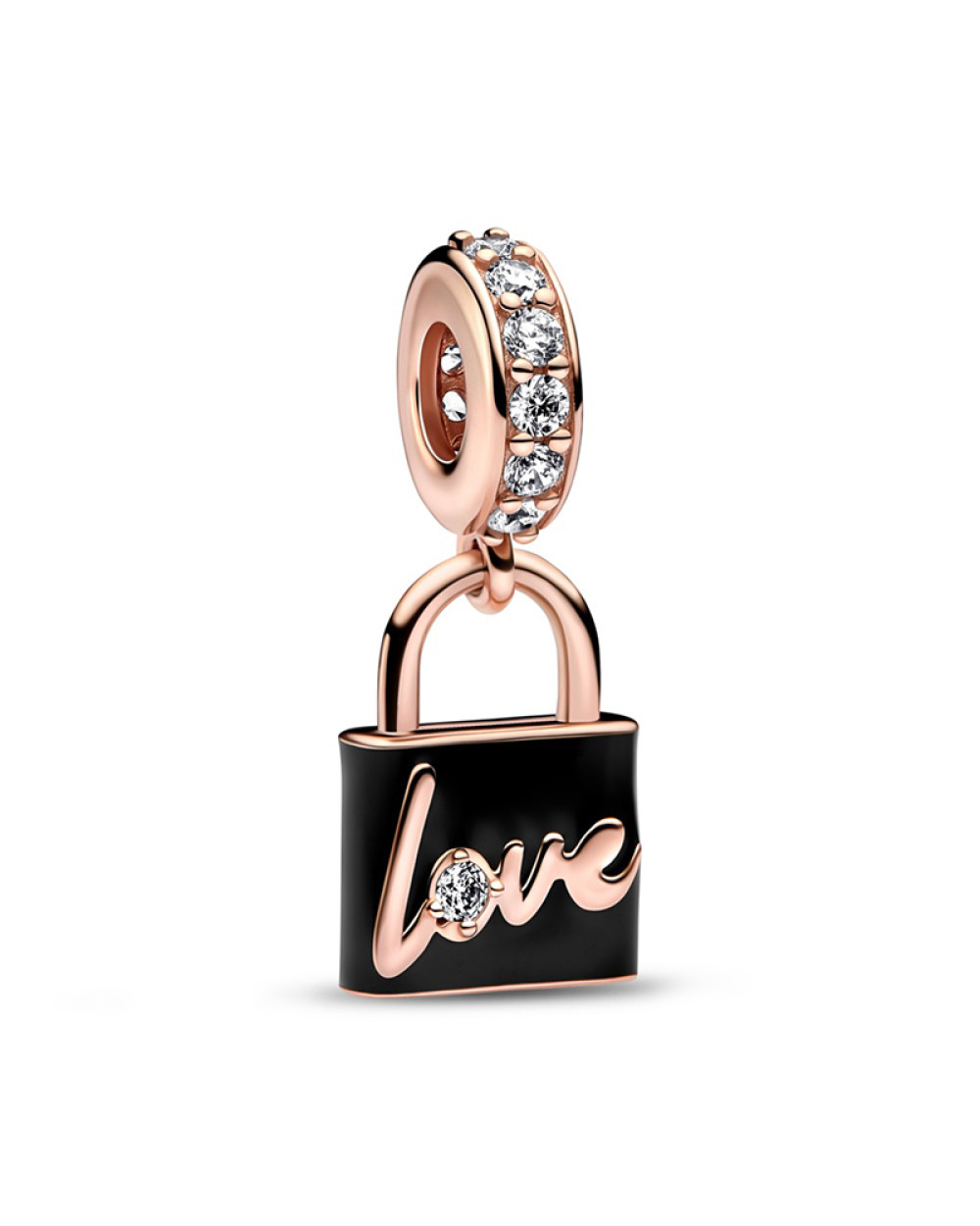 Talisman Pandantiv Lacat Placare Aur Roz 14K CZ Negru Email PANDORA