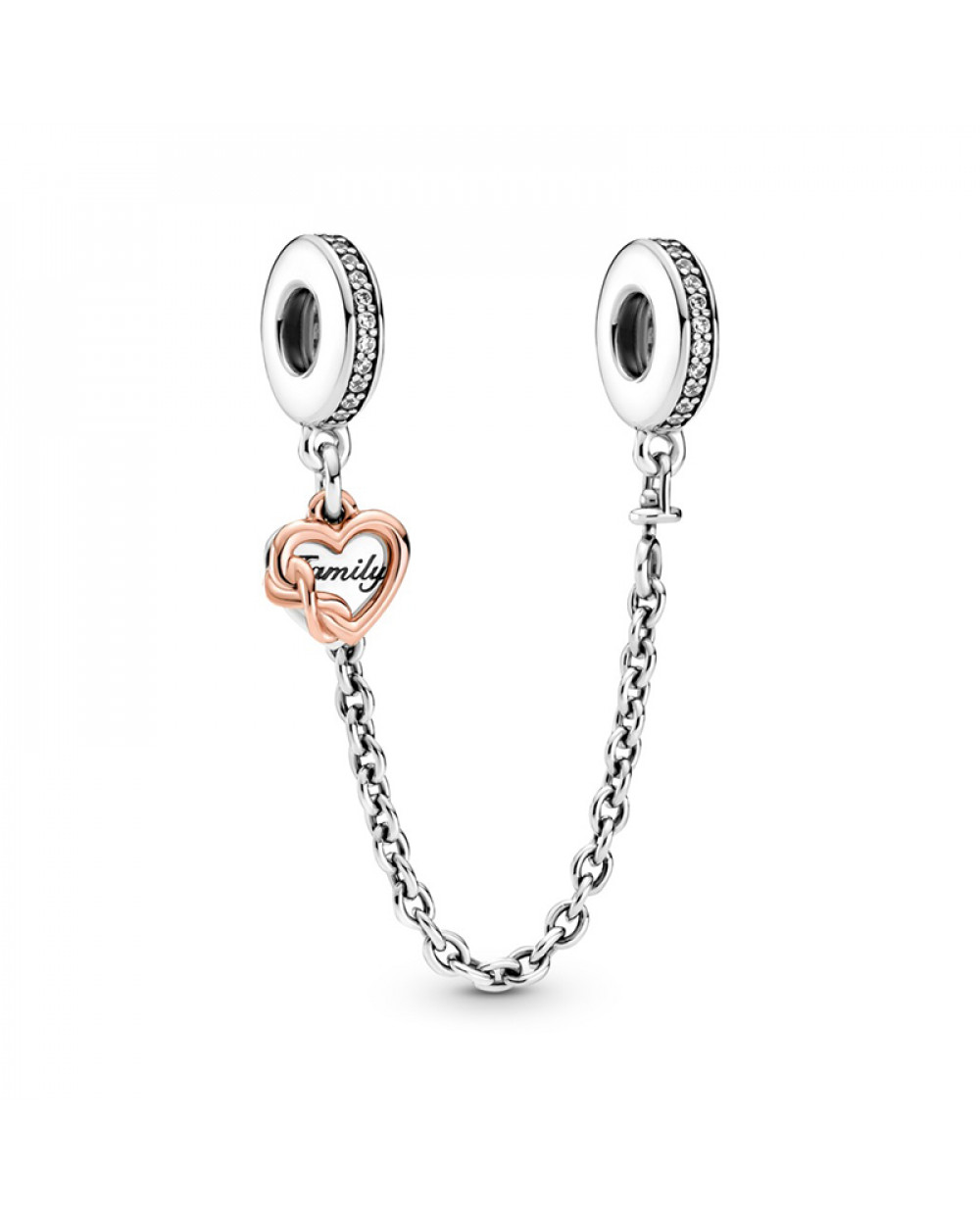 Lant de Siguranta Inima si Infinit Placare Aur Roz 14K Argint 925 CZ ...