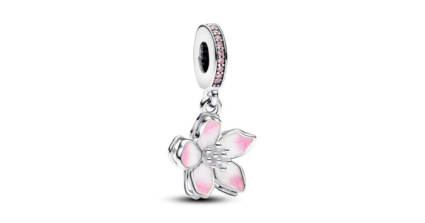 Talisman Pandantiv Floare de Cires Argint 925 CZ Roz si Roz Email PANDORA