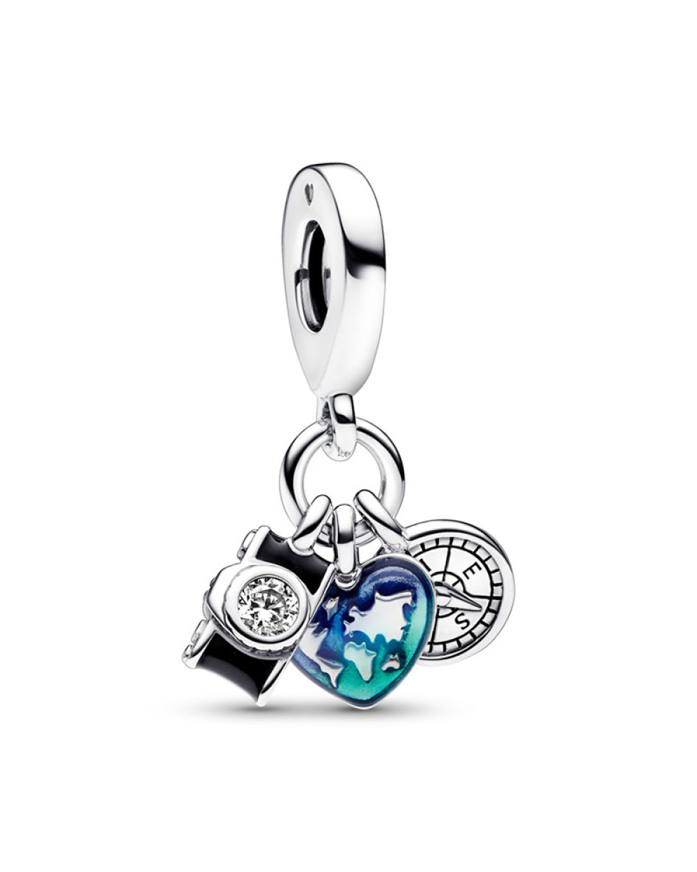 Talisman Pandantiv Camera Inima si Compas Argint 925 CZ si Email ...