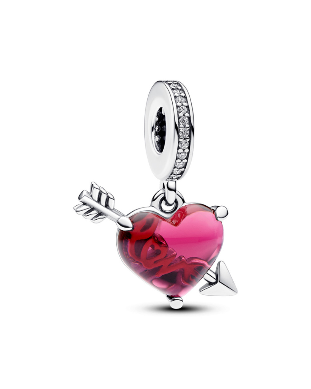 Talisman Pandantiv Inima si Sageata Argint 925 Murano Rosu CZ PANDORA