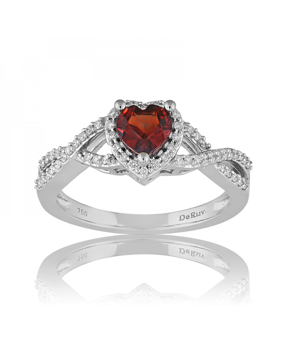 Inel Inima Aur 18k Diamante, Granat DERUVO