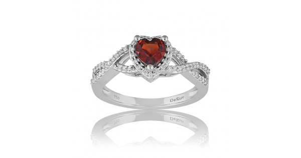 Inel Inima Aur 18k Diamante, Granat DERUVO