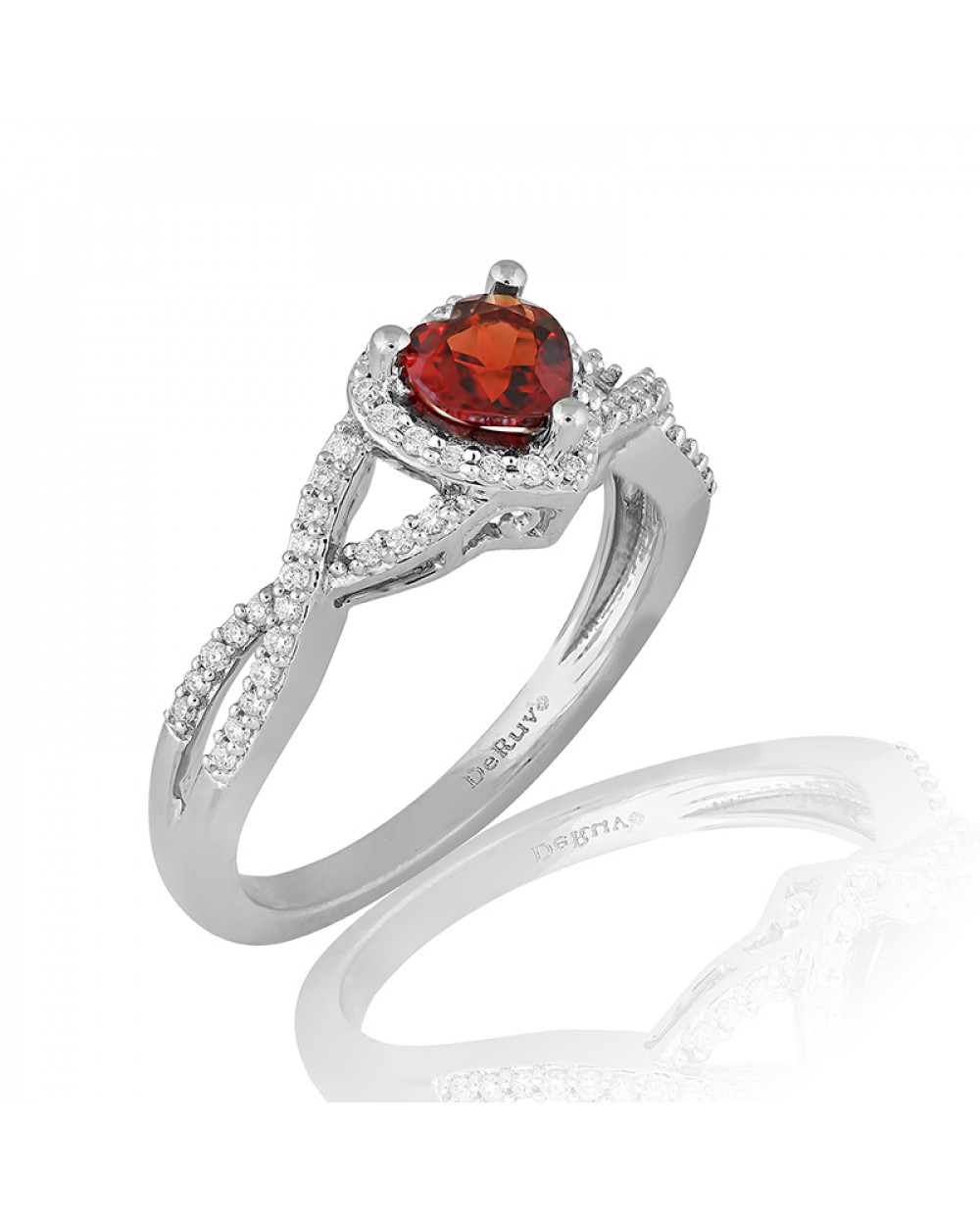 Inel Inima Aur 18k Diamante, Granat DERUVO